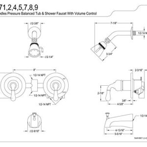 Kingston Brass KB678 Twin Handles Tub Shower Faucet, Brushed Nickel 5-Inch Spout Reach