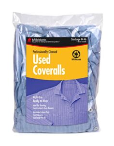 buffalo industries (15005) heavy-weight, used denim coveralls - great for paint, construction, and automotive industries - size large - pack of 1