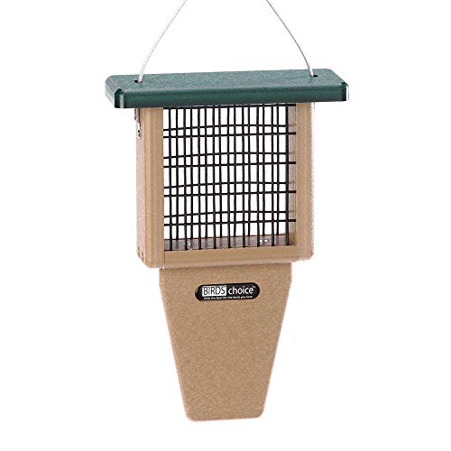 Birds Choice SNTP Recycled Single Cake Tail Prop Suet Feeder, 1 Suet Cake, 8"L X 3"W Xv12"H, Taupe Base w/ Green Roof