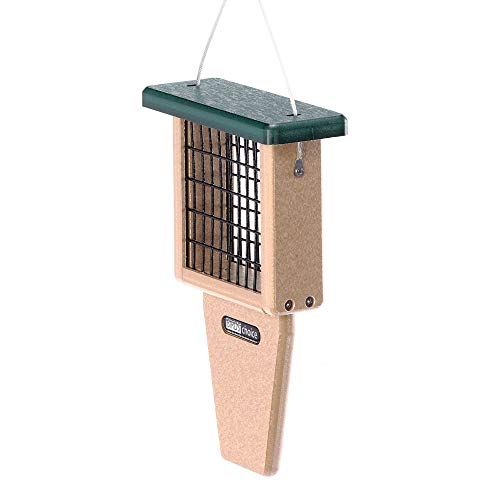 Birds Choice SNTP Recycled Single Cake Tail Prop Suet Feeder, 1 Suet Cake, 8"L X 3"W Xv12"H, Taupe Base w/ Green Roof