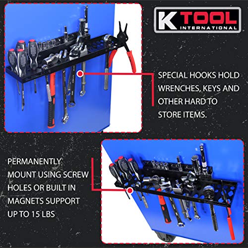 K Tool International 72465 MagClip Multi-Function Adjustable Tool Holder for Garages, Repair Shops, and DIY, 20"L x 4.75"W x 5"D, Stores up to 71 Tools, 15 lbs. Capacity, Alloy Steel, Black