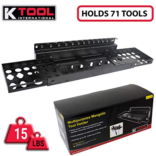 K Tool International 72465 MagClip Multi-Function Adjustable Tool Holder for Garages, Repair Shops, and DIY, 20"L x 4.75"W x 5"D, Stores up to 71 Tools, 15 lbs. Capacity, Alloy Steel, Black