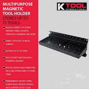 K Tool International 72465 MagClip Multi-Function Adjustable Tool Holder for Garages, Repair Shops, and DIY, 20"L x 4.75"W x 5"D, Stores up to 71 Tools, 15 lbs. Capacity, Alloy Steel, Black