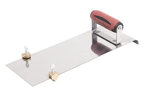 MARSHALLTOWN Stainless Steel Hand Edger with Adjustable Groover, Concrete, Curved, 14 Inch by 5 Inch, 1/2 Inch Edger Radius, 1/2 Inch Bit Depth, DuraSoft Handle, Made in the USA, 3489D