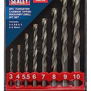 Sealey AK5708 Tungsten Carbide Tipped Masonry Drill Bit Set 8pc, Black