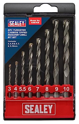 Sealey AK5708 Tungsten Carbide Tipped Masonry Drill Bit Set 8pc, Black