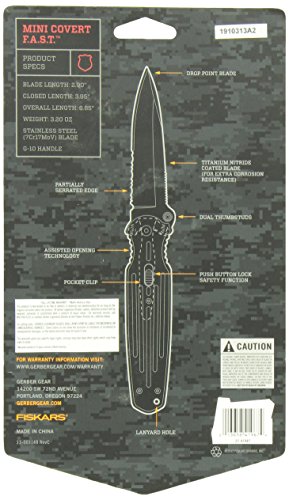 Gerber Gear Mini Covert Knife FAST, Serrated Edge, Black [22-41967]