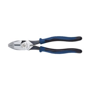 klein tools j213-9ne side cutter linemans pliers, high leverage, 9-inch, streamlined design, color coded