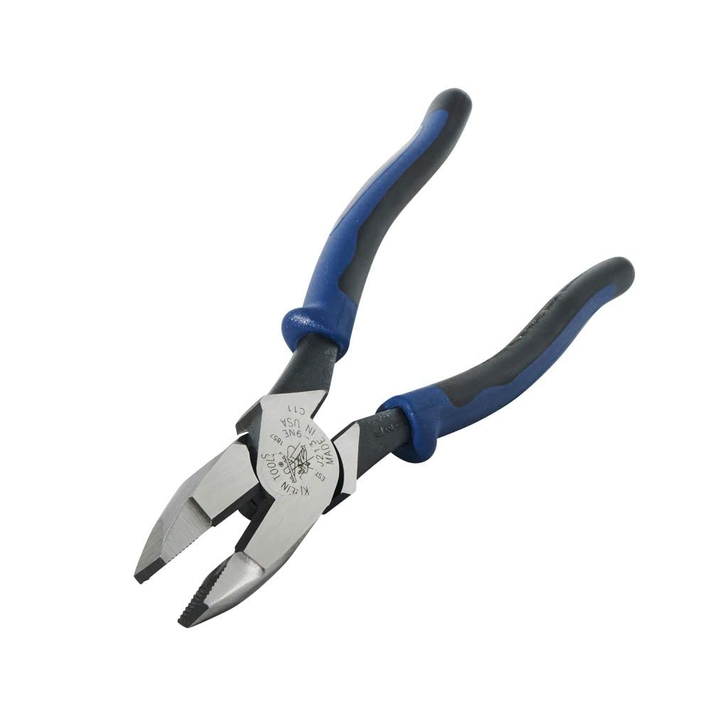 Klein Tools J213-9NE Side Cutter Linemans Pliers, High Leverage, 9-Inch, Streamlined Design, Color Coded