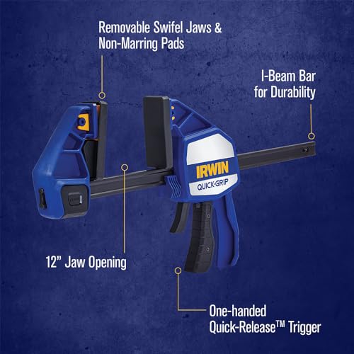 IRWIN QUICK-GRIP Bar Clamps for Woodworking, One-Handed, Heavy-Duty, 12" (1964712)