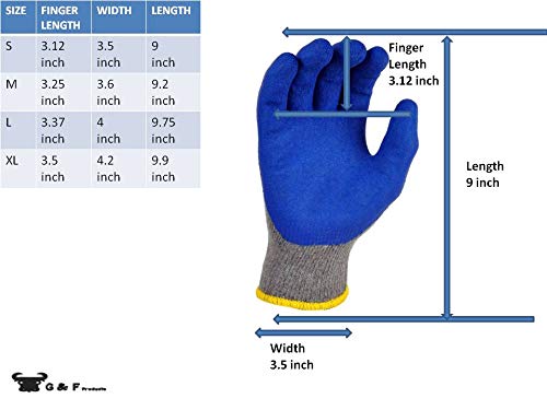 G & F Products - 3100L-DZ-Parent 12 Pairs Large Rubber Latex Double Coated Work Gloves for Construction, gardening gloves, heavy duty Cotton Blend Blue