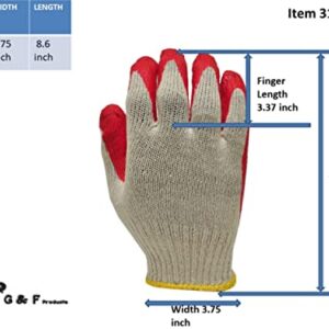 G & F Products 3106-10 String Knit Palm, Latex Dipped Nitrile Coated Work Gloves For General Purpose, 10-Pairsper Pack, Red, Large