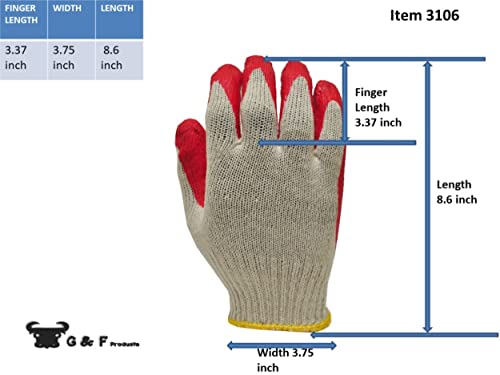 G & F Products 3106-10 String Knit Palm, Latex Dipped Nitrile Coated Work Gloves For General Purpose, 10-Pairsper Pack, Red, Large