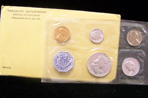 1961 P U.S. Proof 5pc Coin Set in Envelope Franklin +++