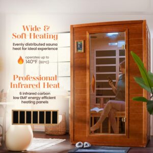 Dynamic Andora 2 Person Low EMF 6 Heating Panel Infrared Therapy Wood Dry Heat Sauna with MP3 Aux Connection for Home Spa Days - Curbside Delivery