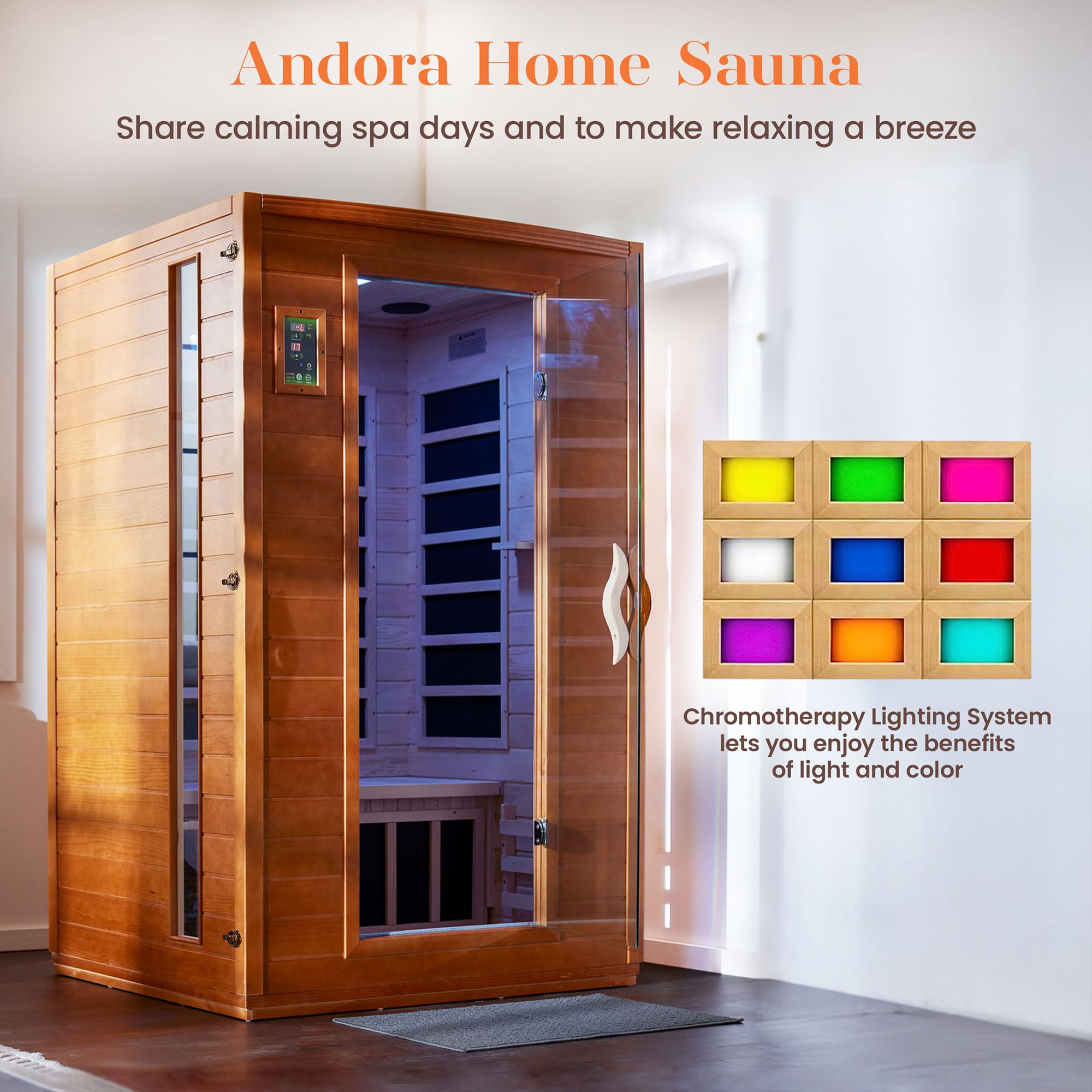 Dynamic Andora 2 Person Low EMF 6 Heating Panel Infrared Therapy Wood Dry Heat Sauna with MP3 Aux Connection for Home Spa Days - Curbside Delivery