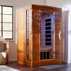 Dynamic Andora 2 Person Low EMF 6 Heating Panel Infrared Therapy Wood Dry Heat Sauna with MP3 Aux Connection for Home Spa Days - Curbside Delivery