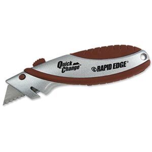 rapid edge easy change heavy-duty utility knife with soft comfort grip, string cutter and 3 rapid edge serrated razor knife blades