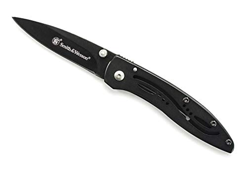 Smith & Wesson CKLPB 5.3in High Carbon S.S. Folding Knife with a 3.2in Drop Point Blade and Stainless Steel Handle for Outdoor, Tactical, Survival and EDC,Black