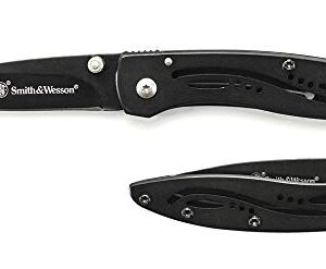 Smith & Wesson CKLPB 5.3in High Carbon S.S. Folding Knife with a 3.2in Drop Point Blade and Stainless Steel Handle for Outdoor, Tactical, Survival and EDC,Black