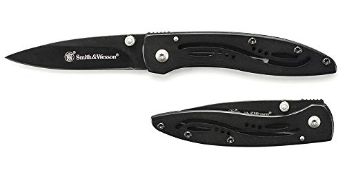 Smith & Wesson CKLPB 5.3in High Carbon S.S. Folding Knife with a 3.2in Drop Point Blade and Stainless Steel Handle for Outdoor, Tactical, Survival and EDC,Black