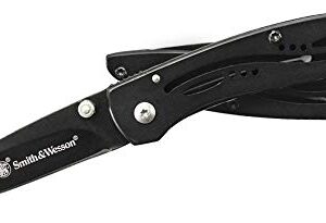 Smith & Wesson CKLPB 5.3in High Carbon S.S. Folding Knife with a 3.2in Drop Point Blade and Stainless Steel Handle for Outdoor, Tactical, Survival and EDC,Black