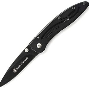 Smith & Wesson CKLPB 5.3in High Carbon S.S. Folding Knife with a 3.2in Drop Point Blade and Stainless Steel Handle for Outdoor, Tactical, Survival and EDC,Black