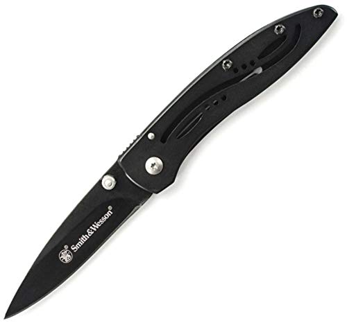 Smith & Wesson CKLPB 5.3in High Carbon S.S. Folding Knife with a 3.2in Drop Point Blade and Stainless Steel Handle for Outdoor, Tactical, Survival and EDC,Black