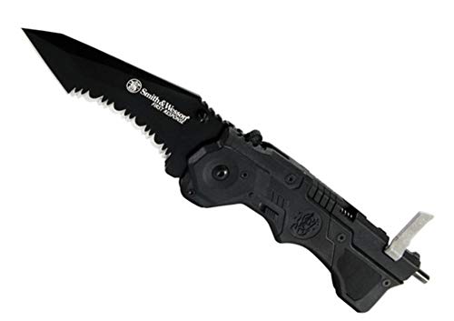 Smith & Wesson 1st Response SW911B 8.2in High Carbon S.S. Assisted Opening Knife with 3.4in Serrated Tanto Blade and Nylon Handle for Outdoor, Tactical, Survival and EDC