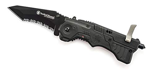 Smith & Wesson 1st Response SW911B 8.2in High Carbon S.S. Assisted Opening Knife with 3.4in Serrated Tanto Blade and Nylon Handle for Outdoor, Tactical, Survival and EDC