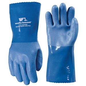 wells lamont heavy duty pvc coated work gloves | liquid/chemical, abrasion & cut resistant, waterproof | versatile, flexible, durable | cotton lining, large (174l) , 12 inch cuff , blue