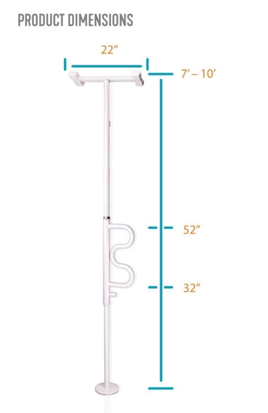 Stander Security Pole and Curve Grab Bar, Elderly Tension Mounted Floor to Ceiling Transfer Pole, Bathroom Safety Assist and Stability Rail, Iceberg White