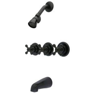 kingston brass kb235ax tub and shower faucet with 3-cross handle, oil rubbed bronze,5-inch spout reach