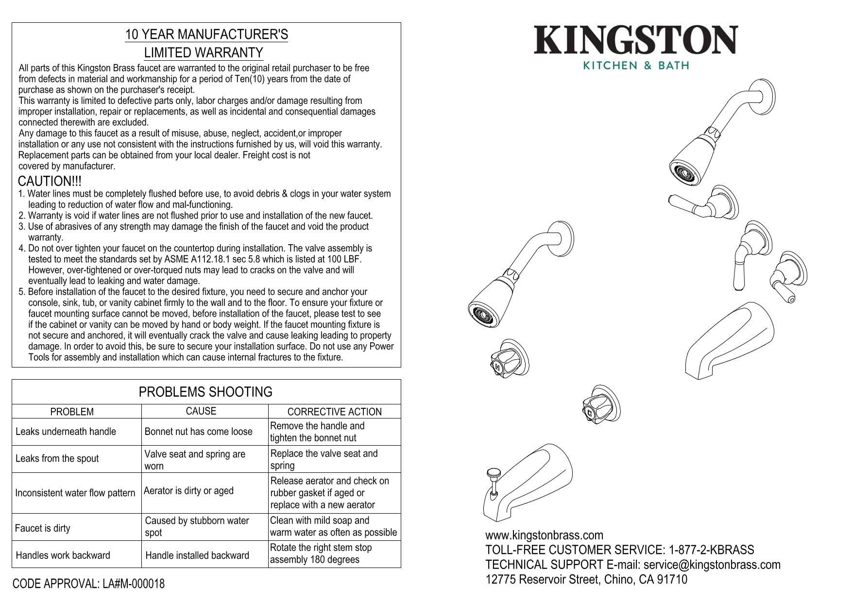 Kingston Brass KB235AX Tub and Shower Faucet with 3-Cross Handle, Oil Rubbed Bronze,5-Inch Spout Reach