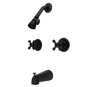 kingston brass kb245ax twin handle tub and shower faucet with decor cross handle, oil rubbed bronze, 5-inch spout reach , oil-rubbed bronze