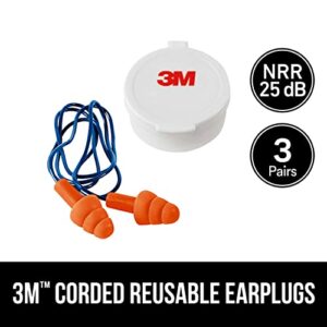 3M Corded Reusable Earplug, 3-Pair with Case, Orange/Blue