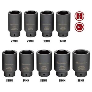 Powerbuilt 9 Piece Deluxe Axle Nut Socket Set, Tools for Removing Front Wheel Axle Nuts, Foreign Vehicles - 648991