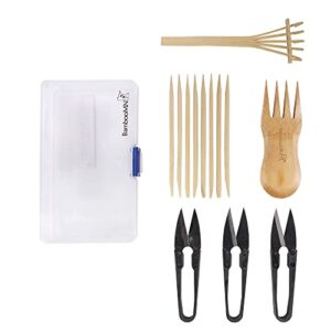 bamboomn bonsai tree pruning trimming starter tool kit - leaf trimmers, and bamboo rake - 1 set