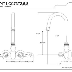 Kingston Brass CC74T1 Vintage Leg Tub Filler, Porcelain Lever Handle, Polished Chrome,8-Inch Adjustable Center