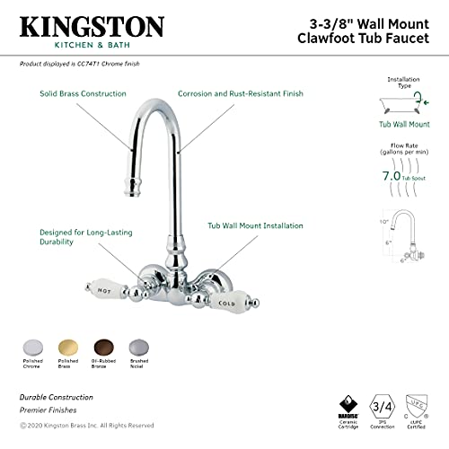 Kingston Brass CC74T1 Vintage Leg Tub Filler, Porcelain Lever Handle, Polished Chrome,8-Inch Adjustable Center