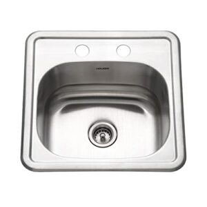 houzer stainless steel 1515-6bs-1 hospitality bar prep sink - topmount 15" single bowl, 2-hole, drop-in installation, featuring corrosion resistant stainless steel, easy to clean satin finish