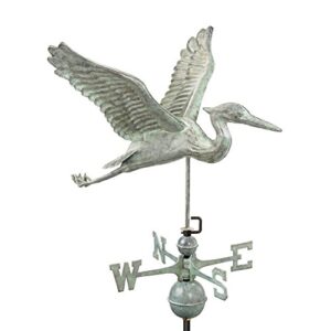 good directions blue heron weathervane, blue verde copper, patina