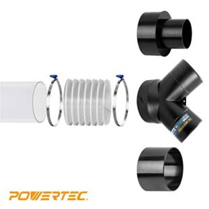 POWERTEC 70120 4 Inch Key Hose Clamp, Thumb Screw Key Adjustable Stainless Steel Hose Clamps for Dust Collection, Dust Collector and Dryer Vent Hose, Pipe Clamp, RV Clamp, Worm Gear Clamp, 5 pack