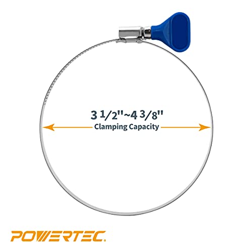 POWERTEC 70120 4 Inch Key Hose Clamp, Thumb Screw Key Adjustable Stainless Steel Hose Clamps for Dust Collection, Dust Collector and Dryer Vent Hose, Pipe Clamp, RV Clamp, Worm Gear Clamp, 5 pack