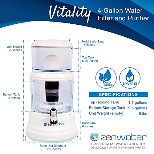 Zen Water - Water Filter System, Portable Water Purification System, 4-Gallon Countertop Dispenser