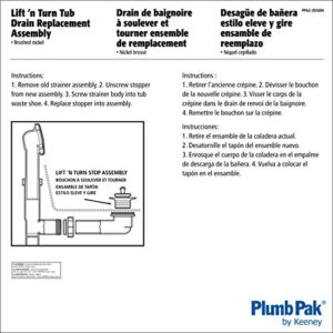 Plumb Pak PP62-3DSBN Lift & Turn Tub Drain Replacement Assembly with Strainer, 5" x 4", Nickel