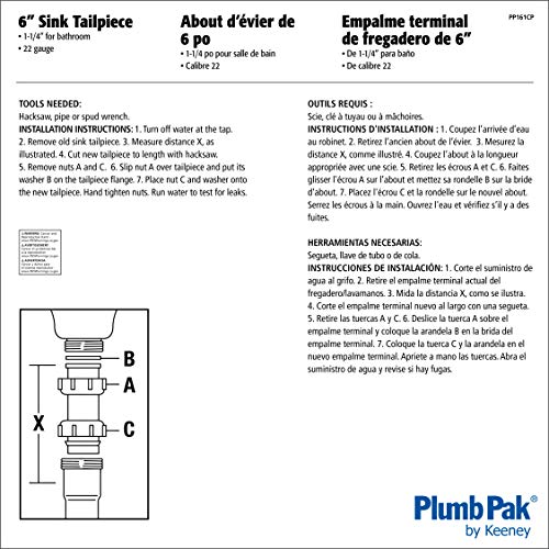 Plumb Pak PP161CP Chrome Plated Sink Tailpieces 1-1/4" x 6", 22 Gauge