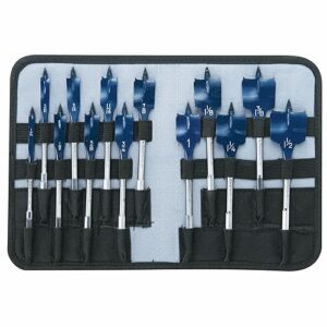 bosch dsb5013p 13-piece assorted set daredevil spade bits with included pouch, 1/4 in. hex shank ideal for fast drilling applications in wood