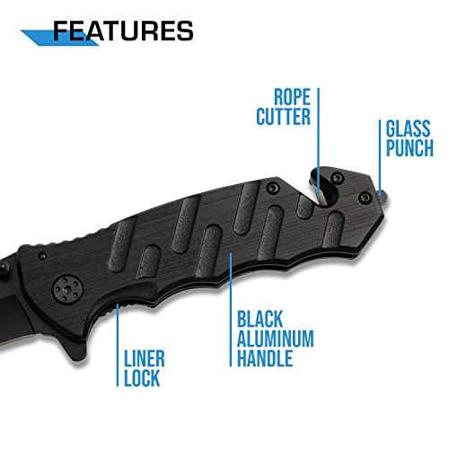 Mtech Black Tactical Rescue Knife with Aluminum Handle