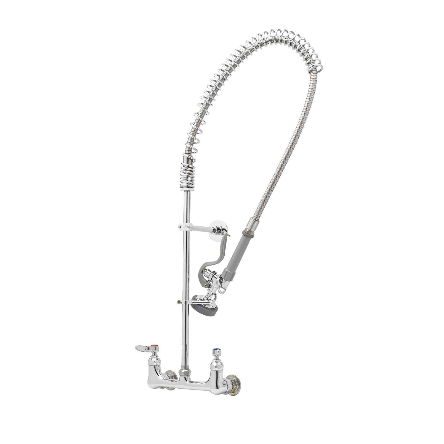 T&S Brass B-0133-B Easy Install Wall Mount Pre-Rinse Faucet for Commercial Kitchens. Includes Wall Bracket and Sprayer Meets New DOE Requirements with a 1.15 GPM Flow Rate,Silver